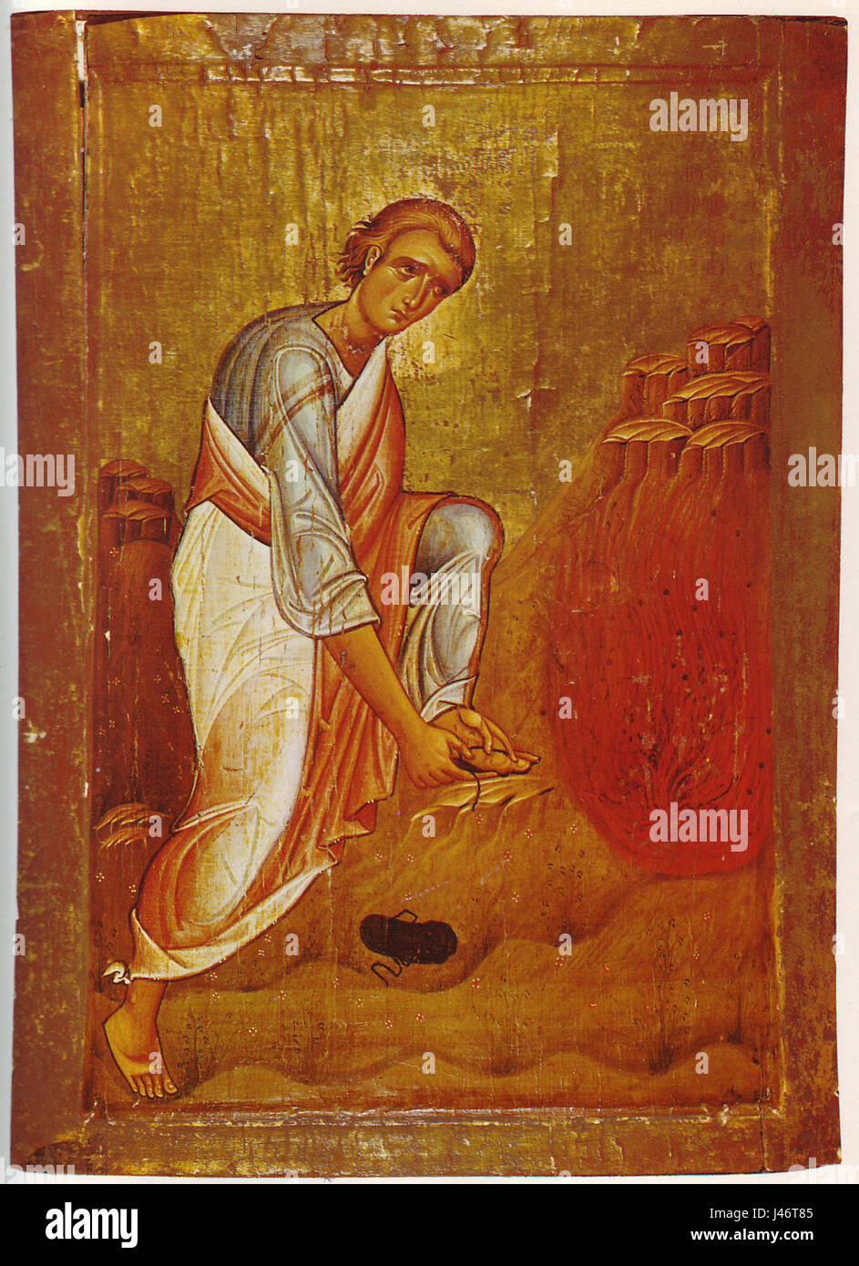 This icon depicts Moses and the Burning Bush, a biblical scene from the ...