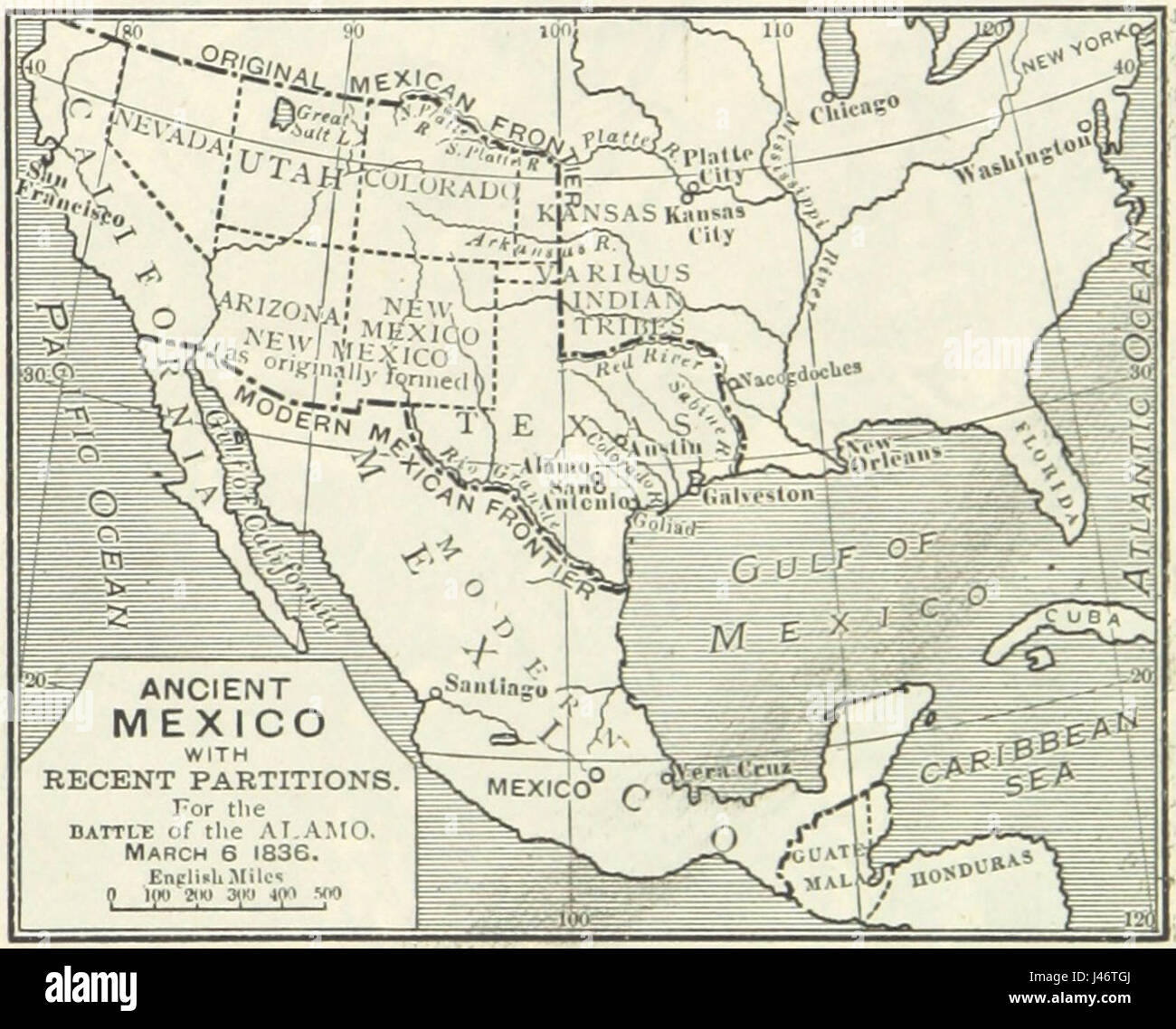 This map illustrates the original and modern borders of Mexico ...