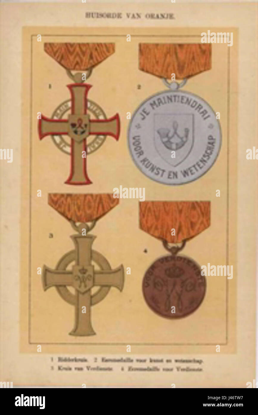 This old lithograph depicts the Huisorde van Oranje, a prestigious ...