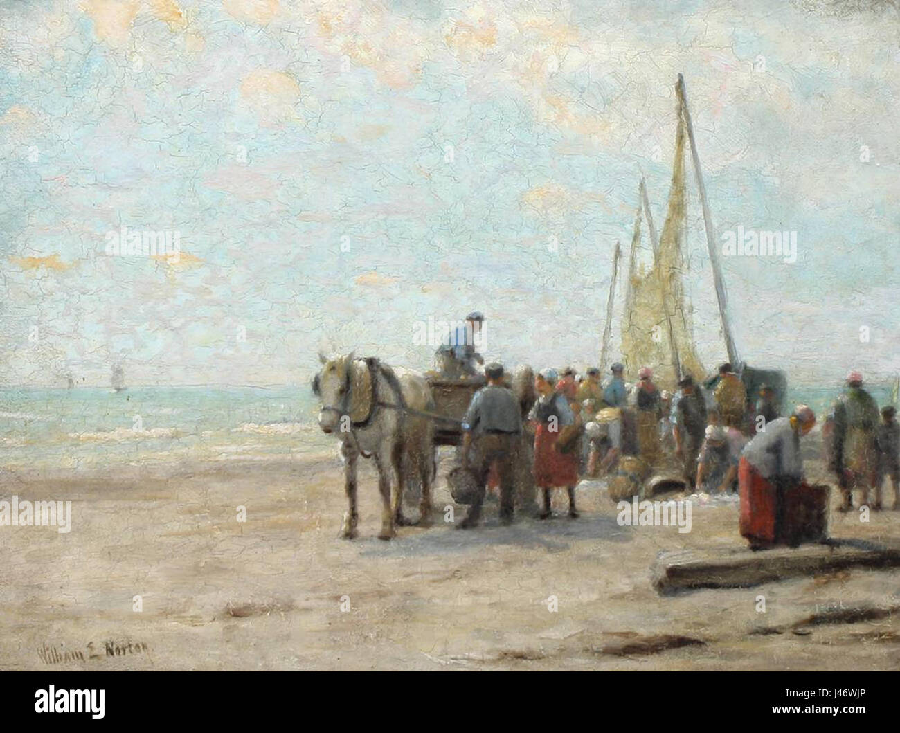 This image depicts villagers from Nortonfull greeting fishermen as they ...