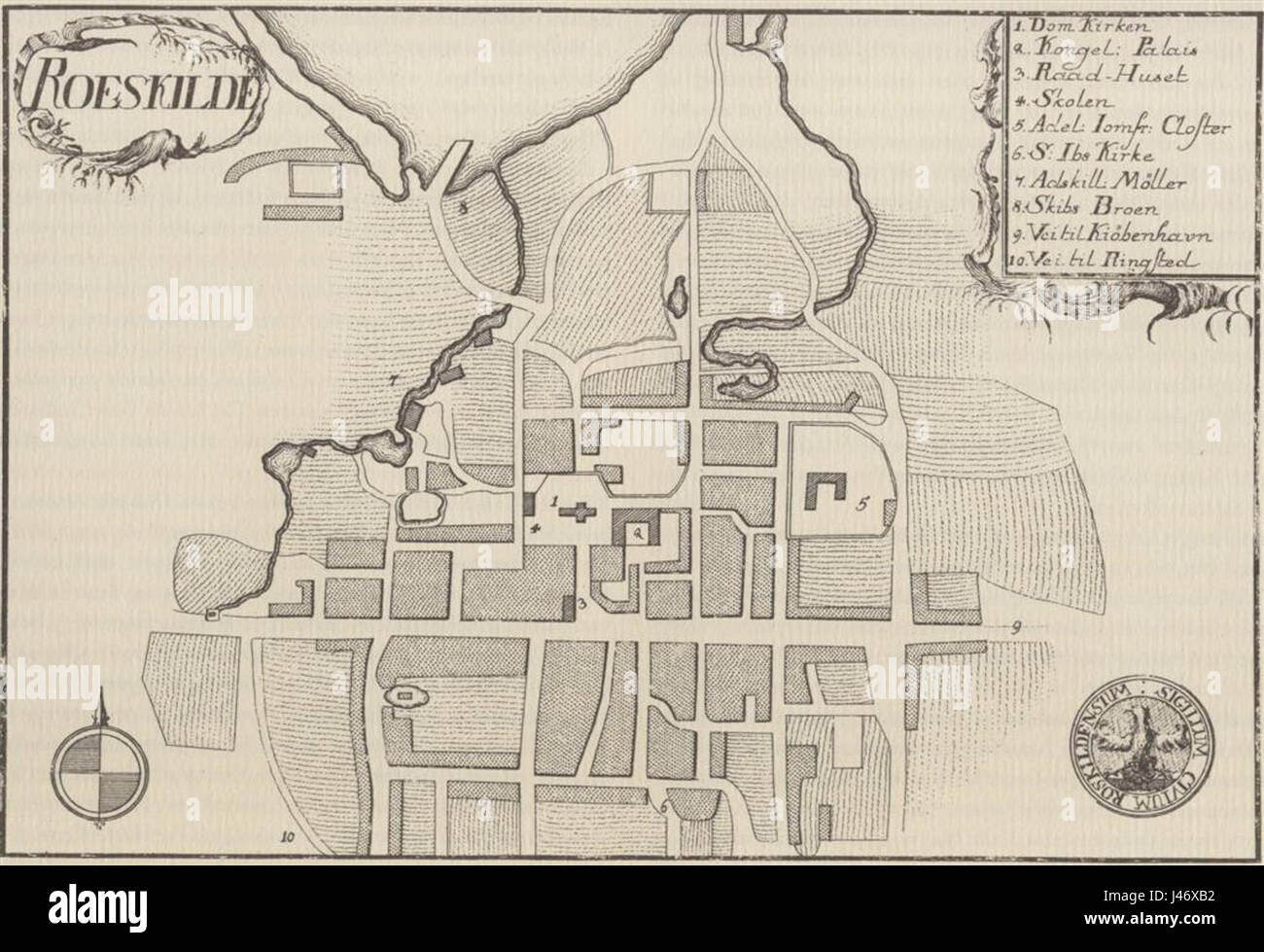This old map of Roskilde, a city in Denmark, offers a historical ...