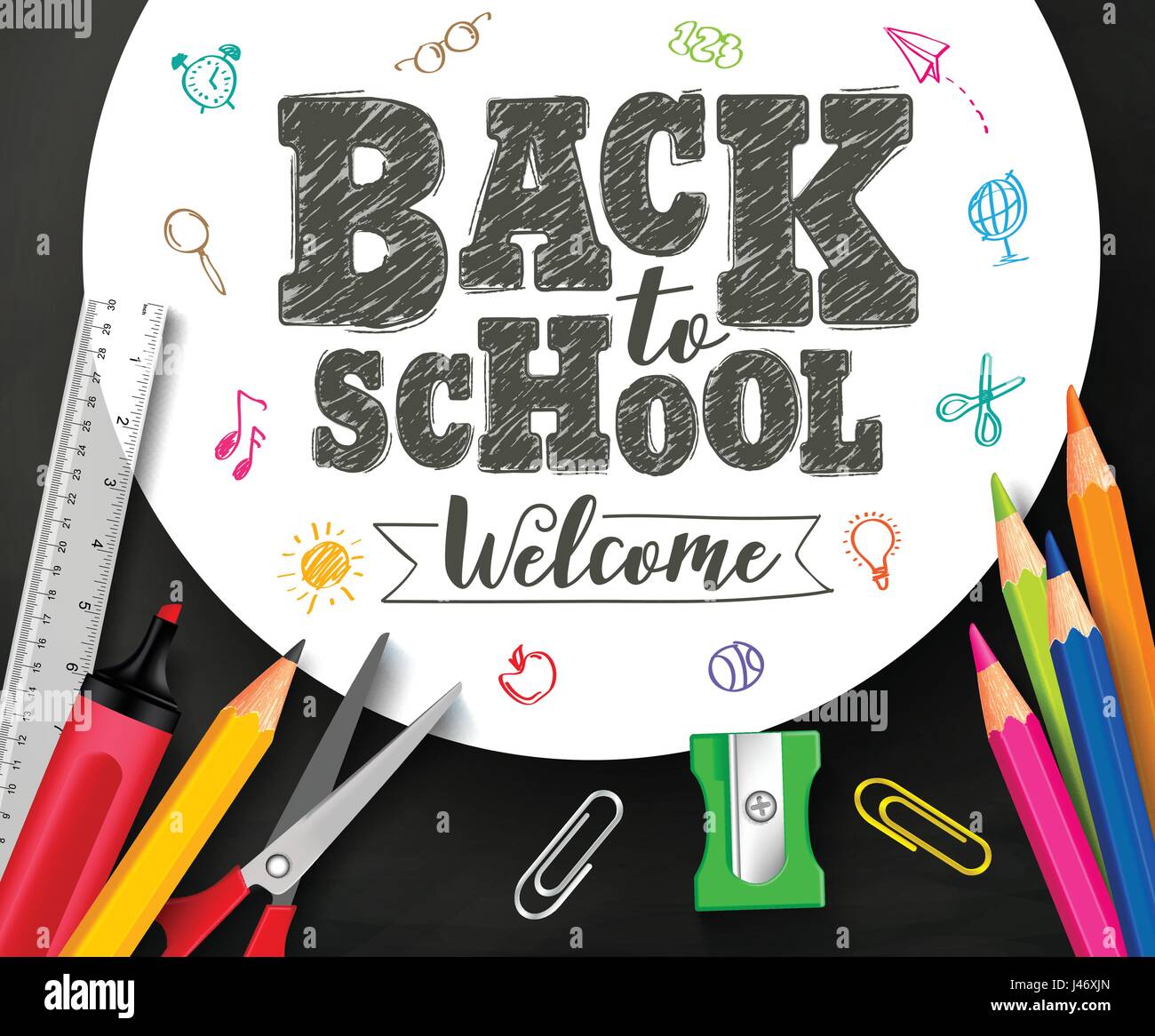 Back to school vector banner design with drawing and typography by ...