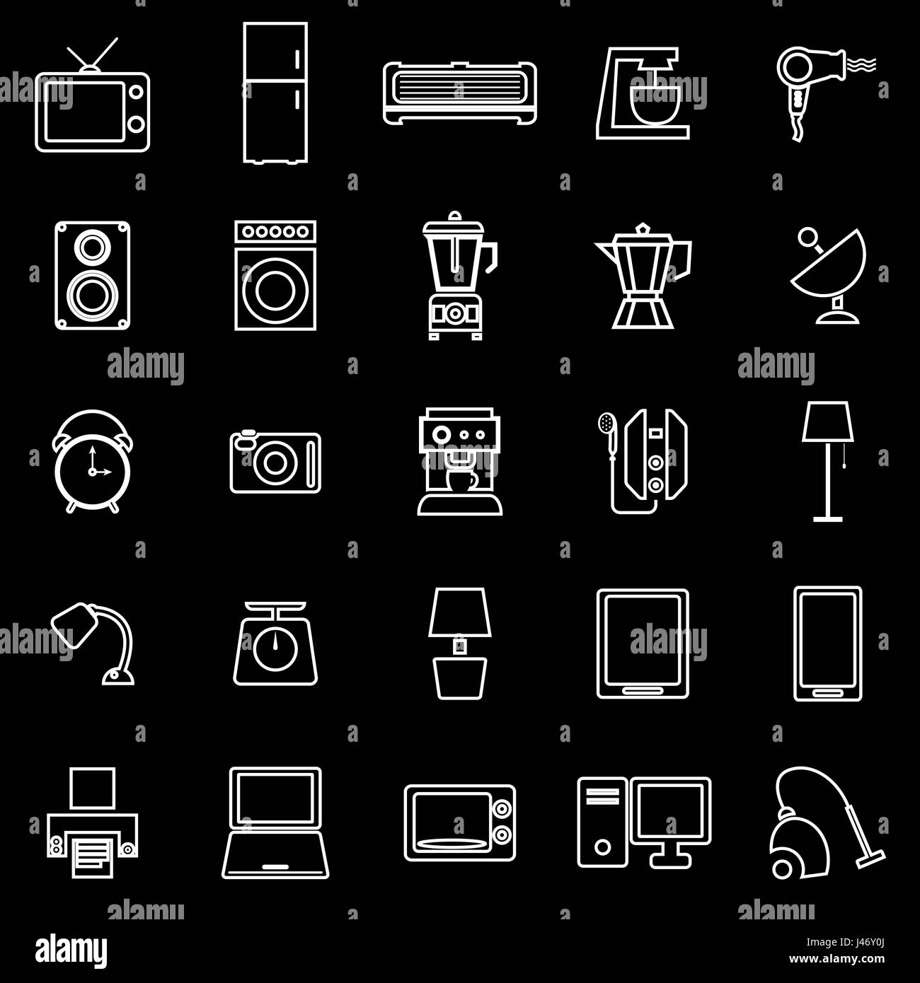 Household line icons on black background, stock vector Stock Vector ...
