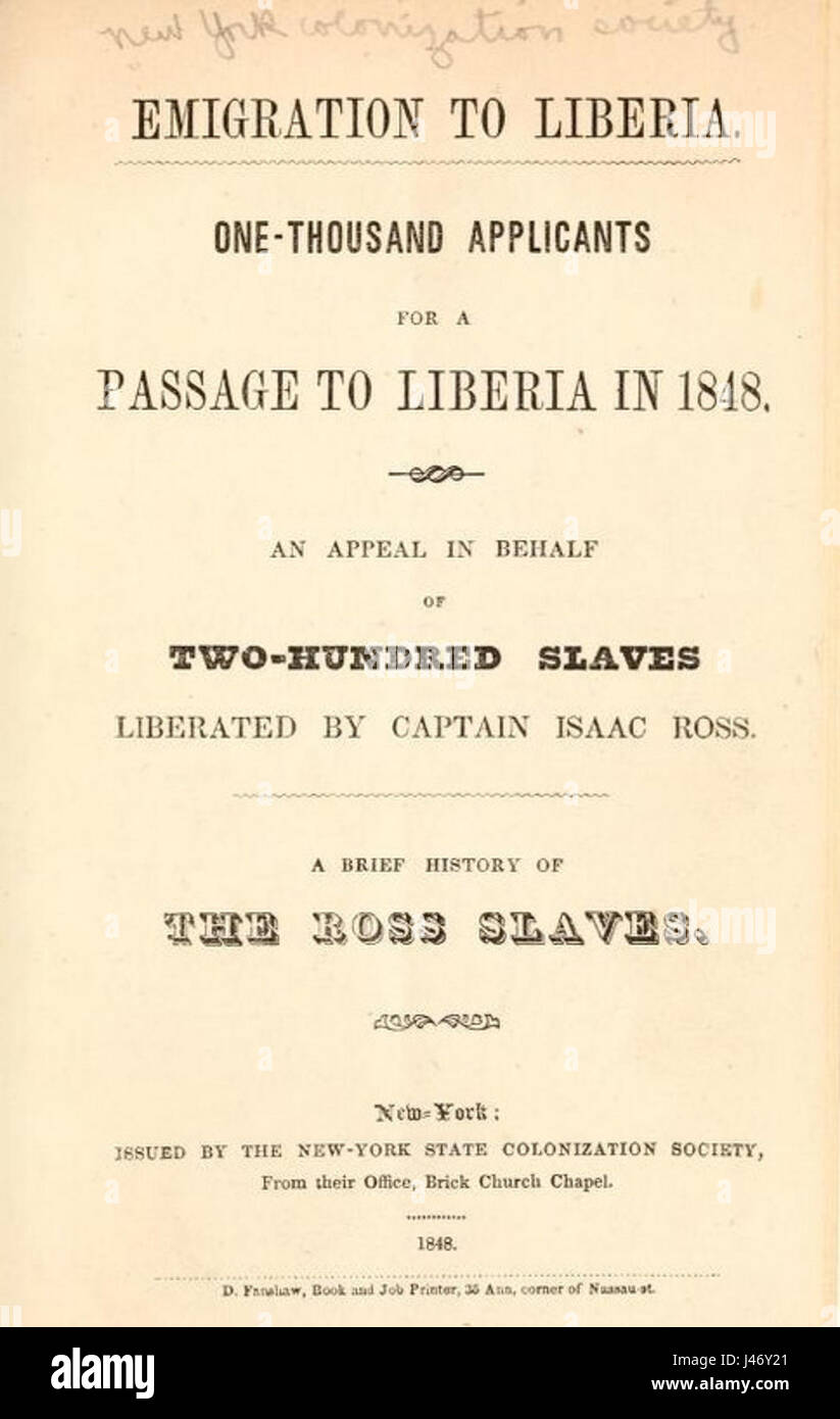 New York State Colonization Society (1848) Emigration to Liberia Stock ...