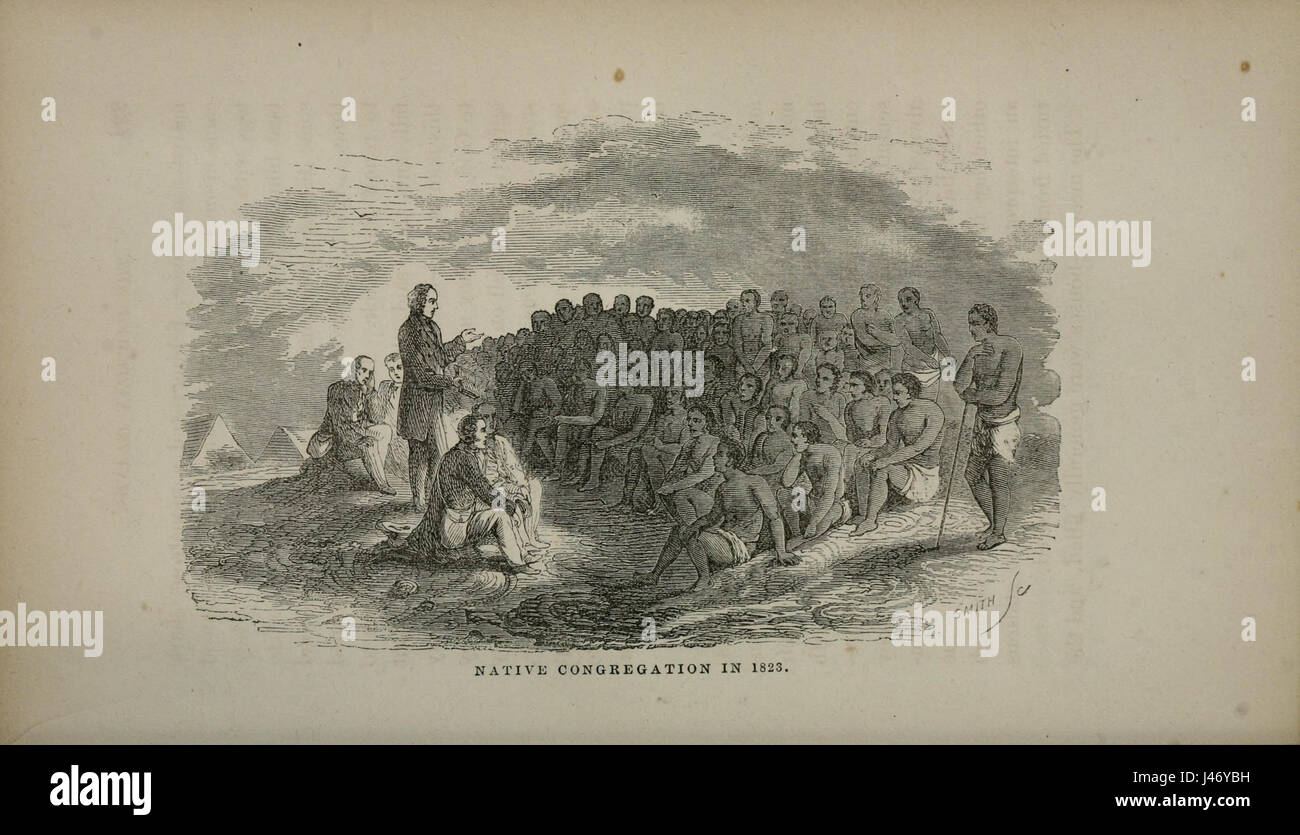 Rufus Anderson's 1823 depiction of a Native congregation showcases the ...
