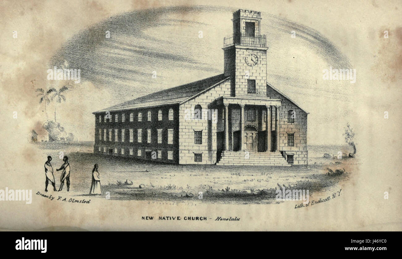 This 1841 sketch by F. A. Olmstead depicts the 'New Native Church' in ...