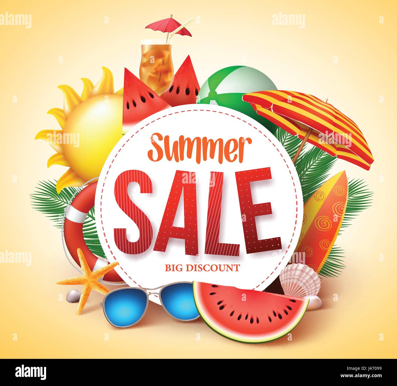 Summer sale vector banner design for promotion with colorful beach ...