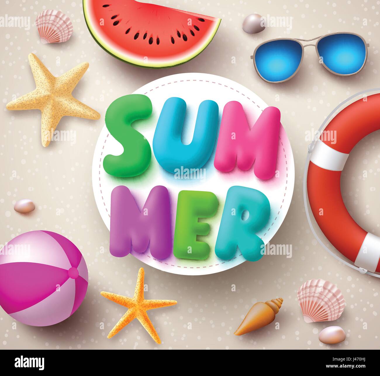 Summer vector banner design. Summer text with colorful elements and ...
