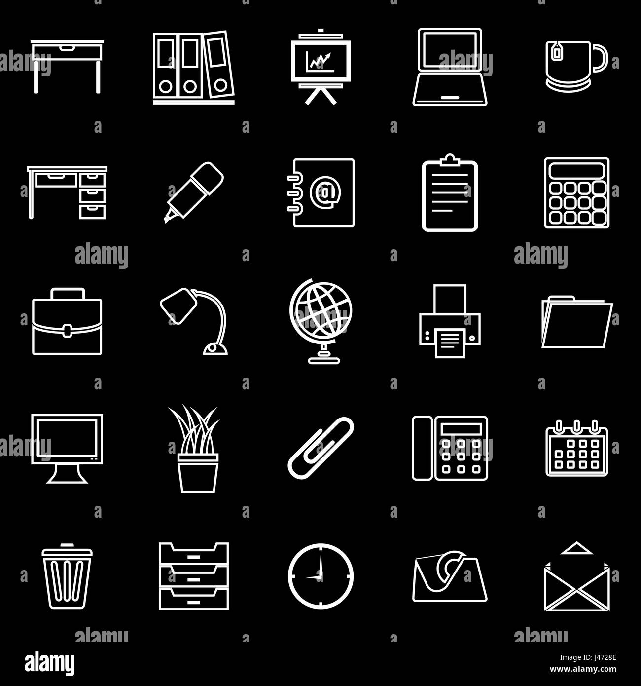 Workspace line icons on black background, stock vector Stock Vector ...