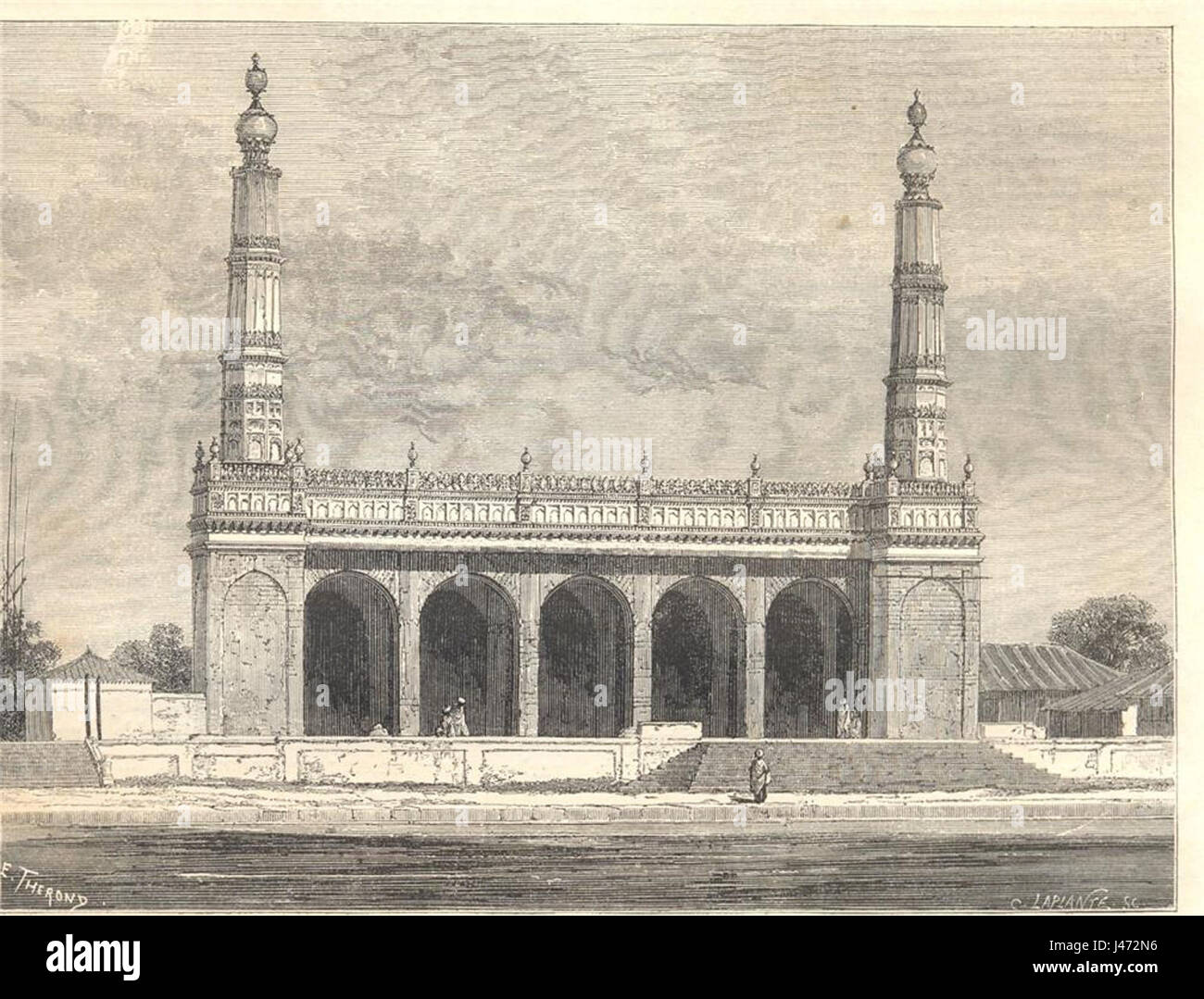 Mosque of Triplicane, near Madras, a wood engraving by E. Therond, from ...