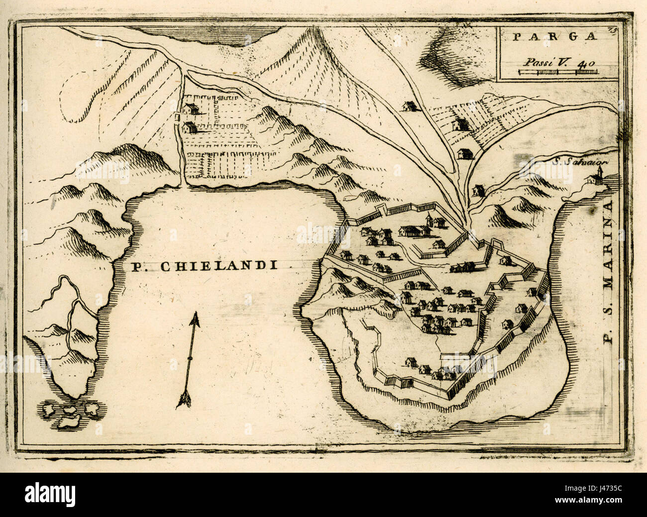 Vincenzo Coronelli's *Parga*, created in 1688, is a detailed map ...