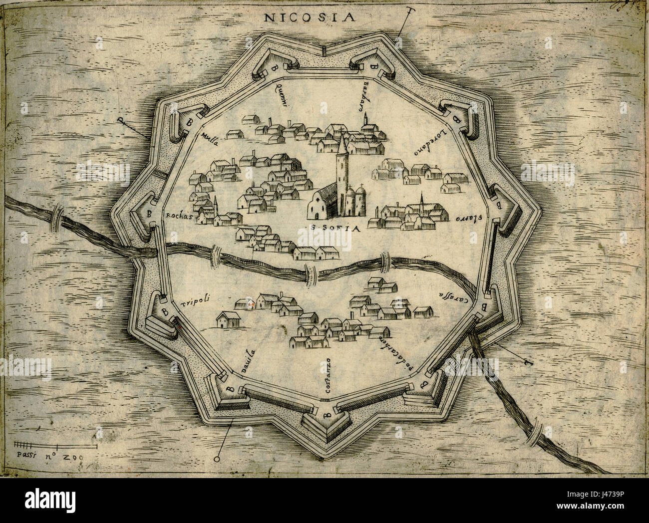 This map of Nicosia, drawn by Giovanni Francesco Camocio in 1574, is a ...