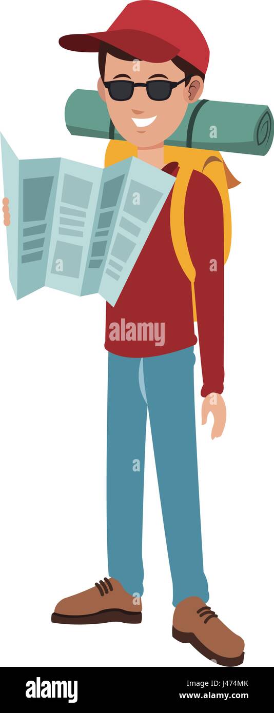 tourist man journey with baggage Stock Vector Image & Art - Alamy