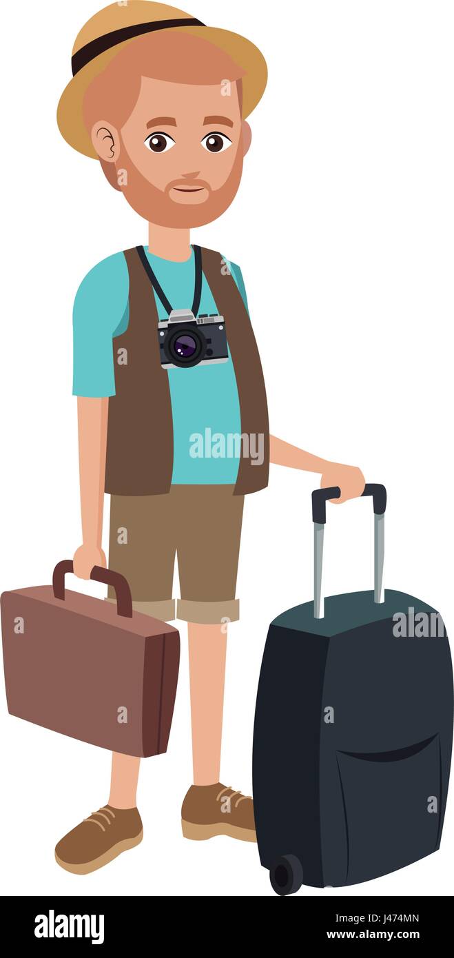 tourist man journey with baggage Stock Vector Image & Art - Alamy