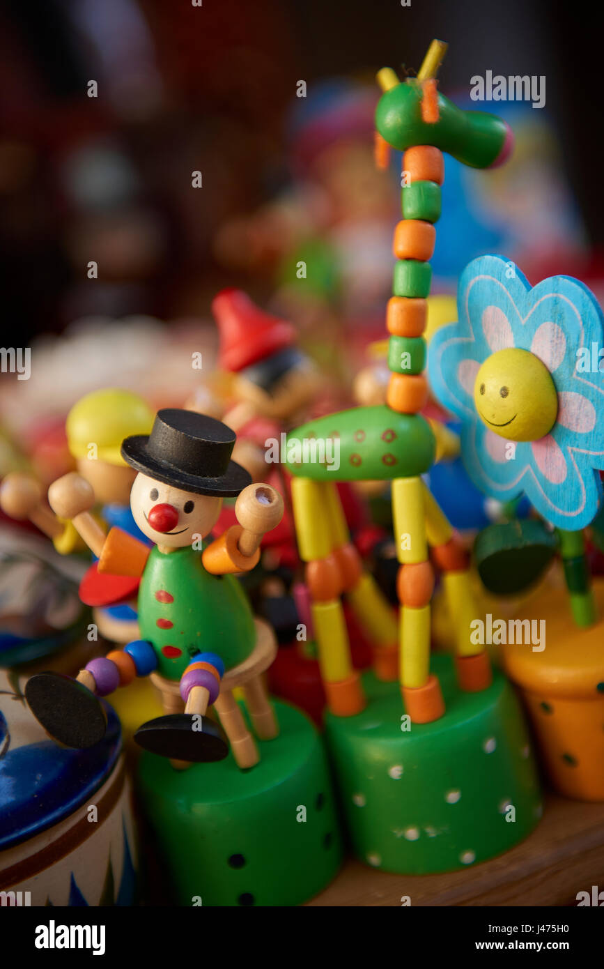 Hand made and hand painted wooden dancing collapsing push puppet toys ...