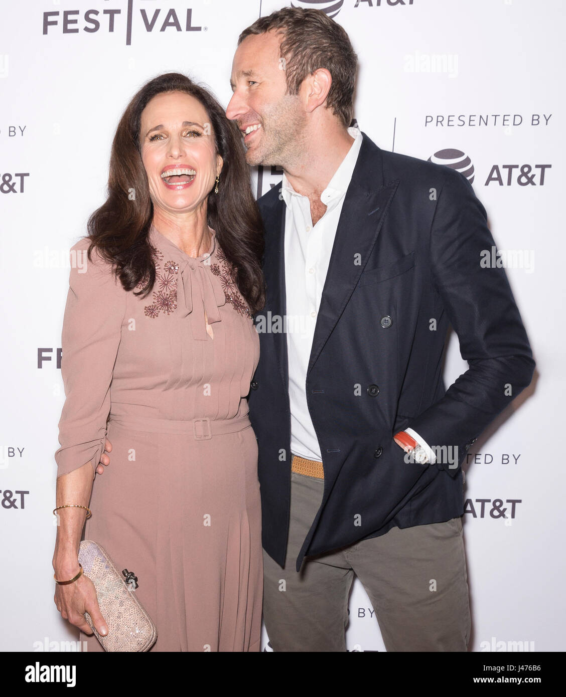 NEW YORK, NY - APRIL 22, 2017: Actors Andie MacDowell and Chris O'Dowd ...