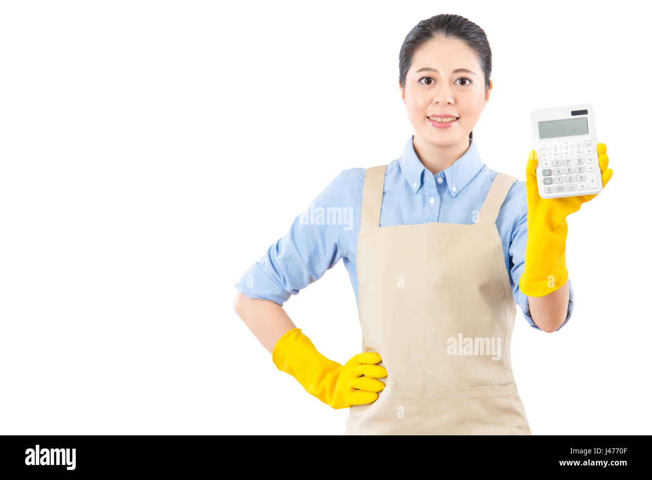 attractive housewife careful calculation and strict budgeting for ...