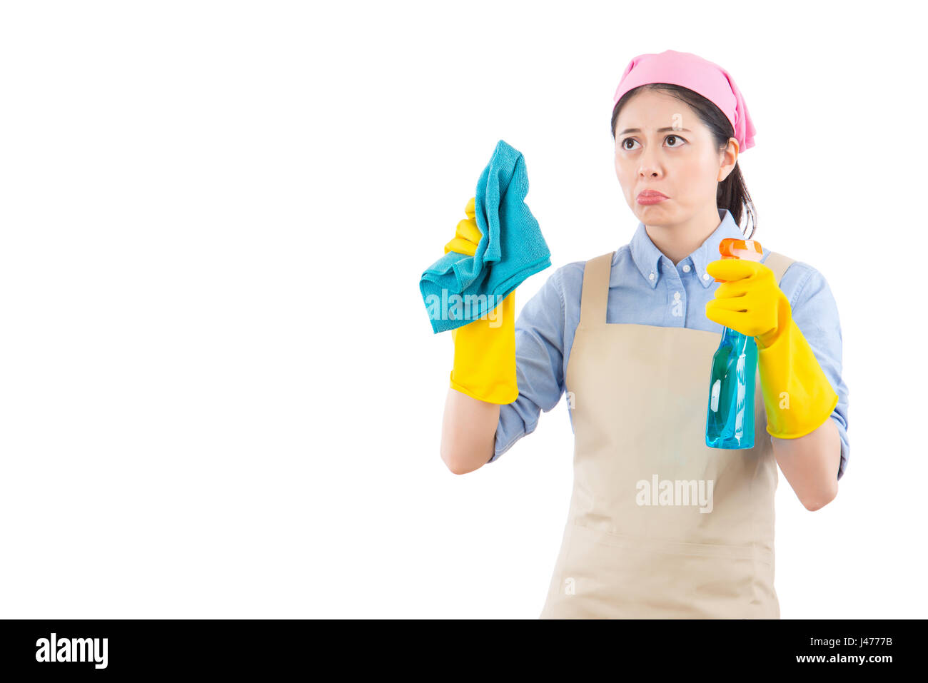 beautiful mixed race asian sad woman upset and fed up about cleaning ...