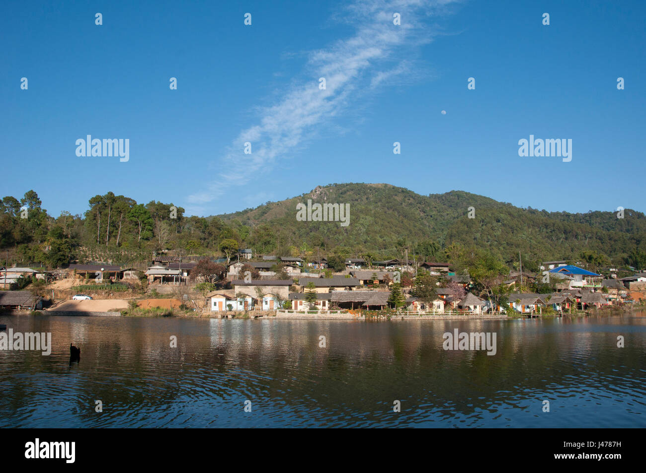 Beautiful reflection of a village with blue sky Stock Photo - Alamy