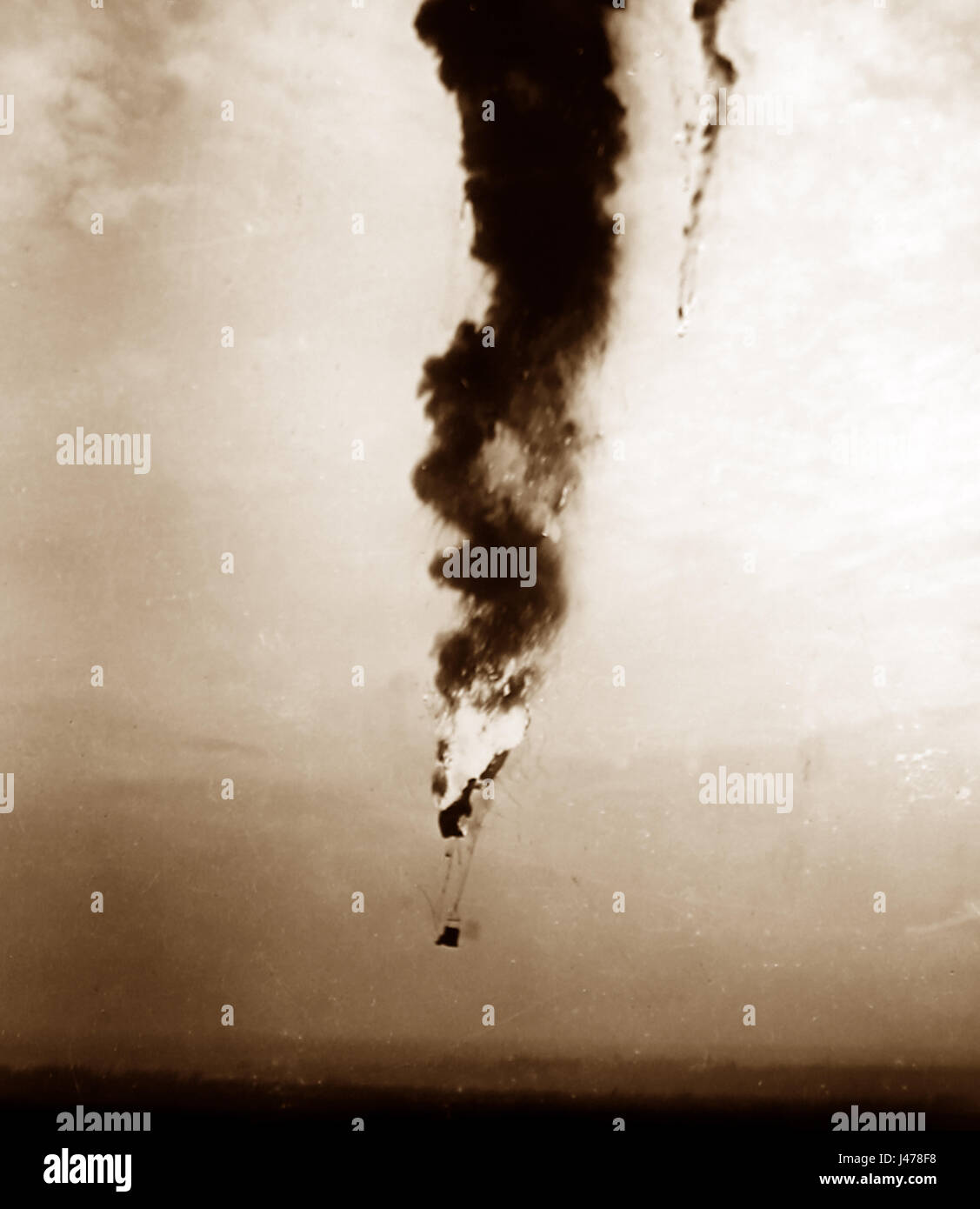 WW1 - Observation balloon in flames - Boyelles, France - 3rd February ...