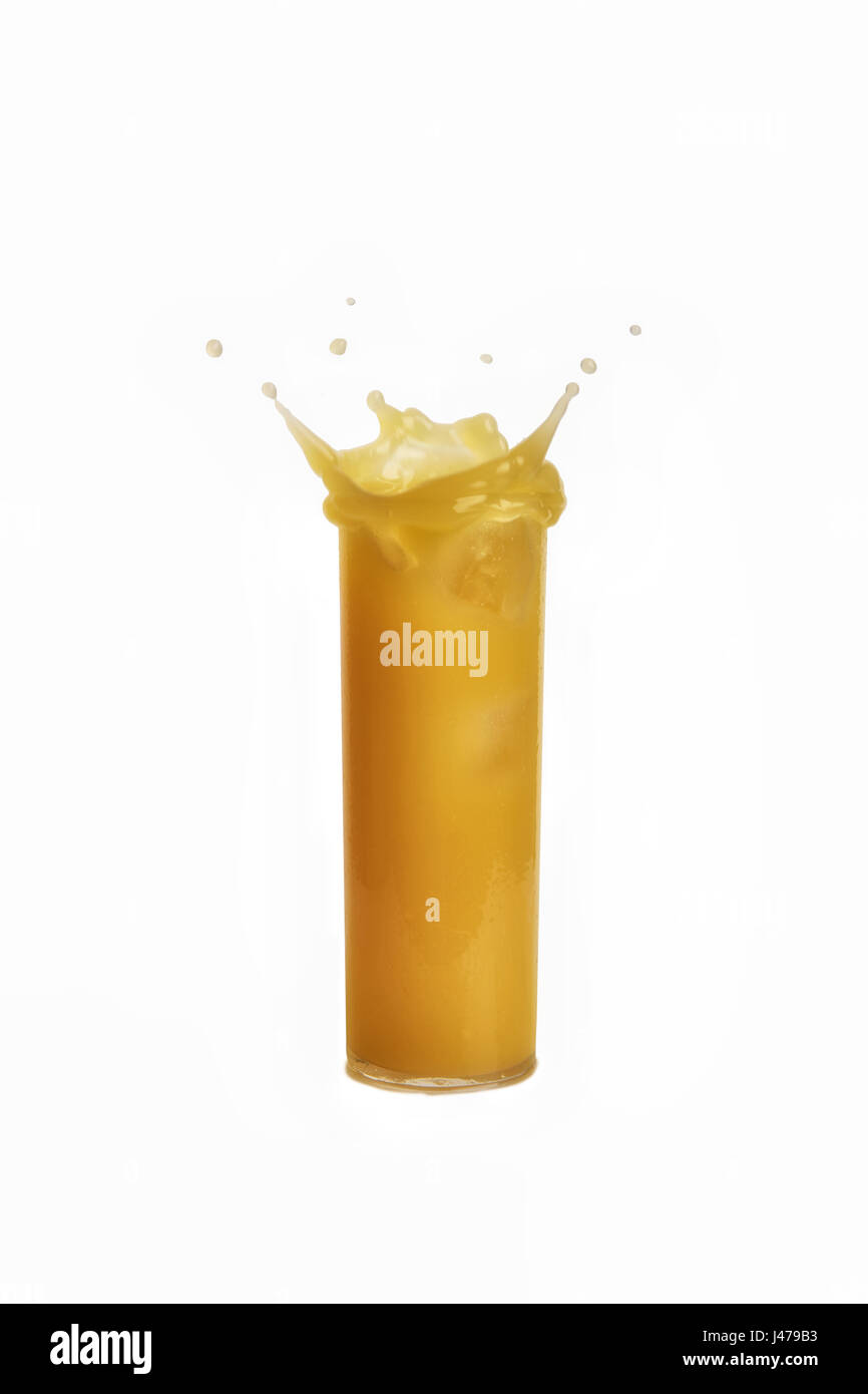 Glass of orange juice with splash isolated on white background Stock ...