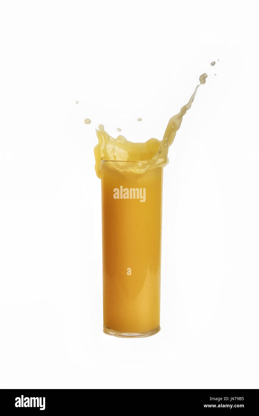 Glass of orange juice with splash isolated on white background Stock ...