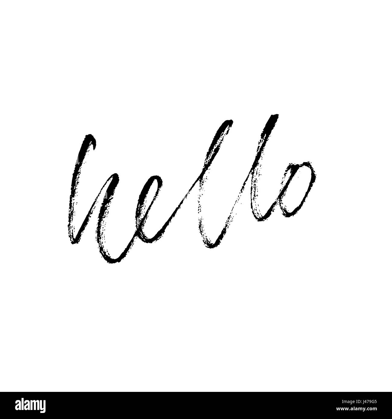 Hello. Hand drawn lettering. Modern calligraphy. Dry brush pen ...
