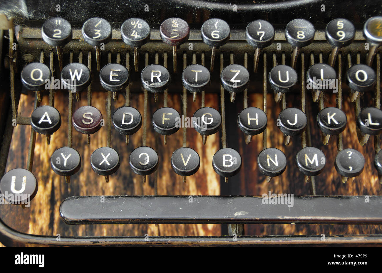 vintage keys of old typewriter macro, details, obsolete writing machine ...
