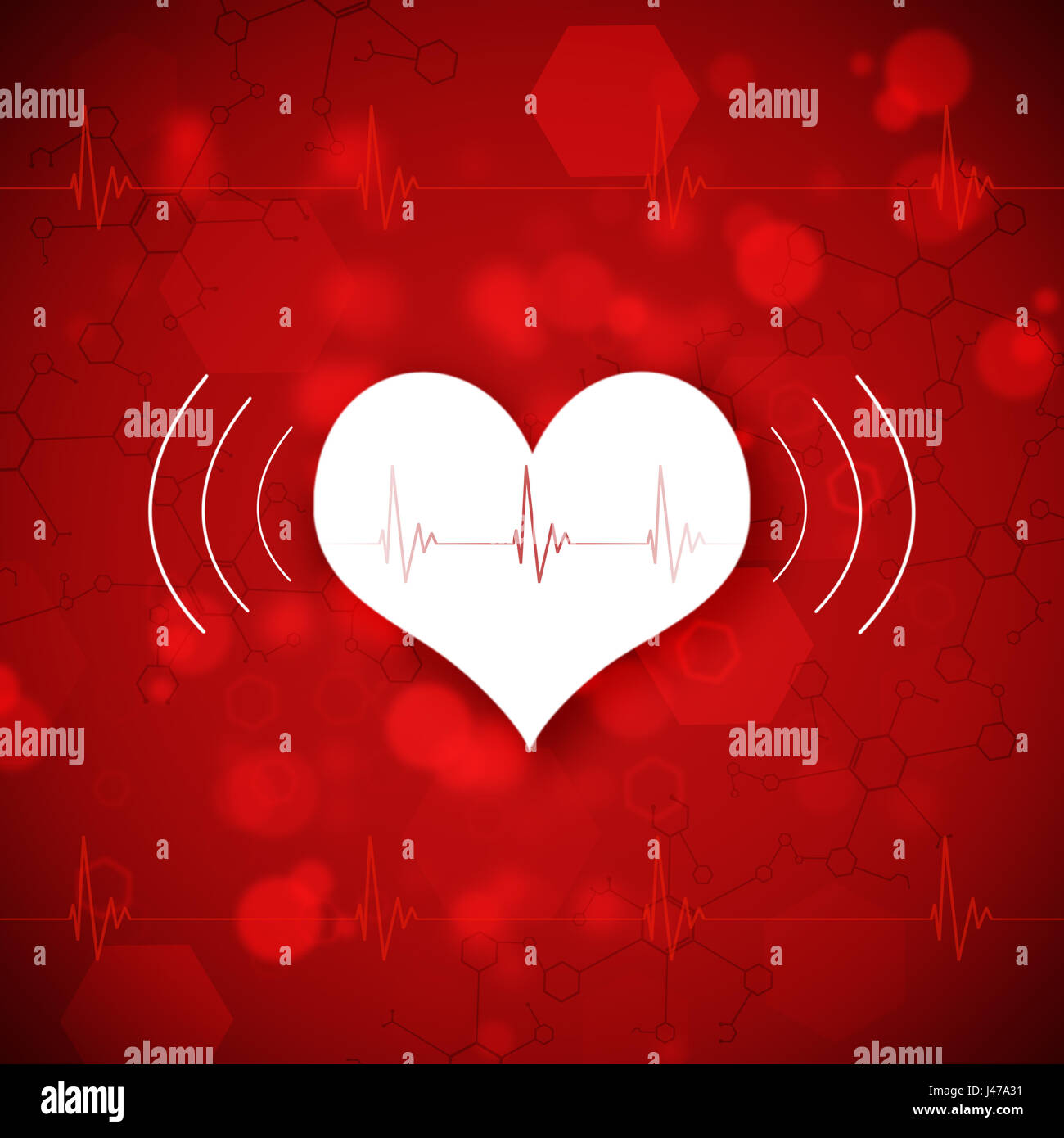 abstract white heart rhythm graph on red science background Stock Photo ...