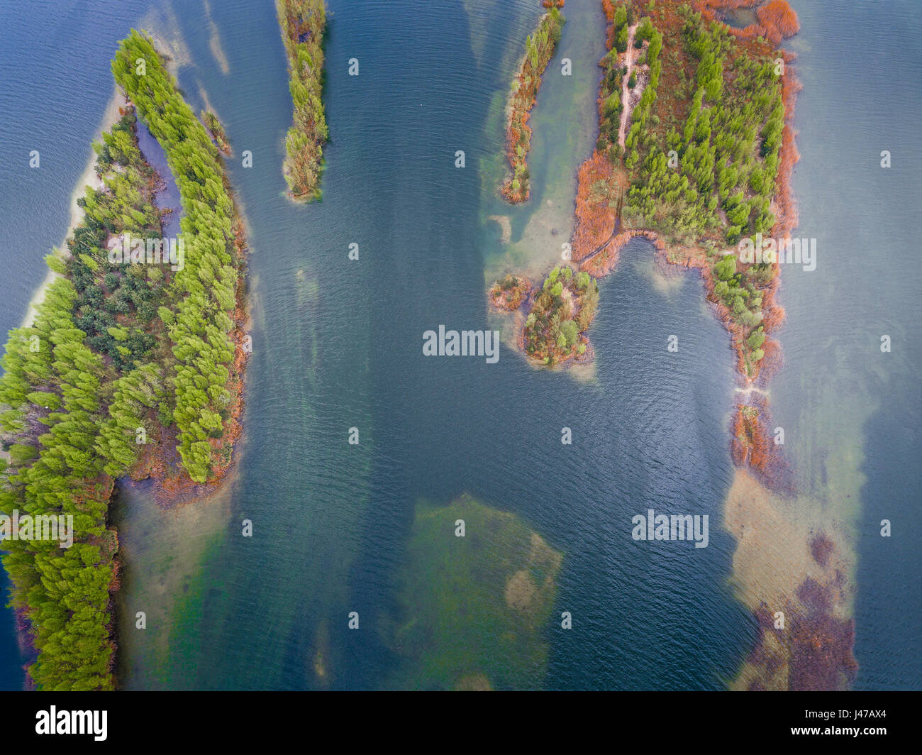 Lake and forest during spring time. View from above. Pogoria IV in ...
