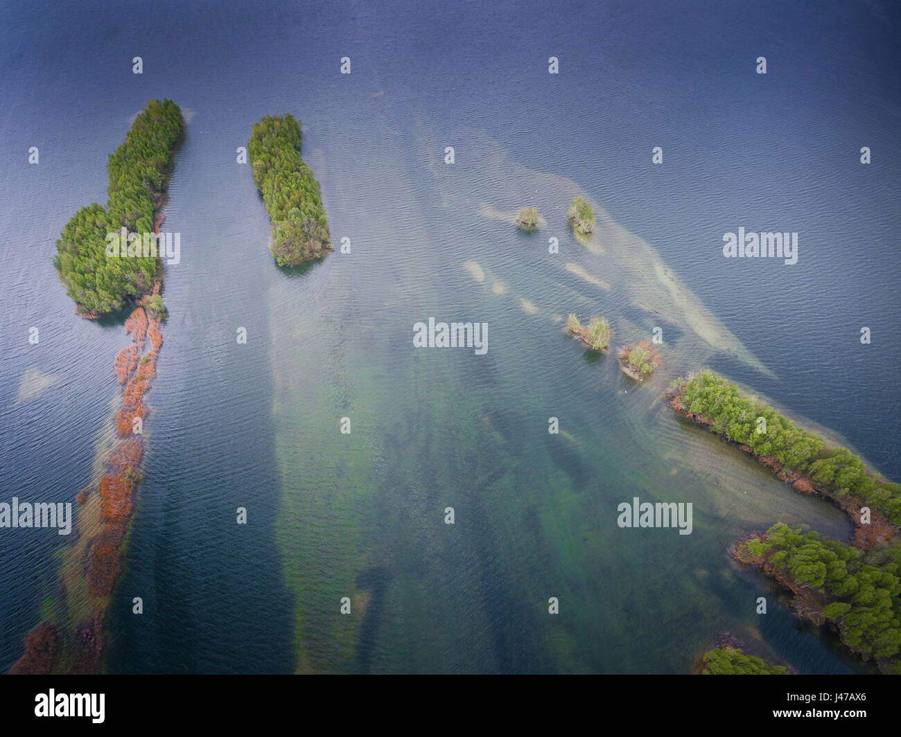 Lake and forest during spring time. View from above. Pogoria IV in ...