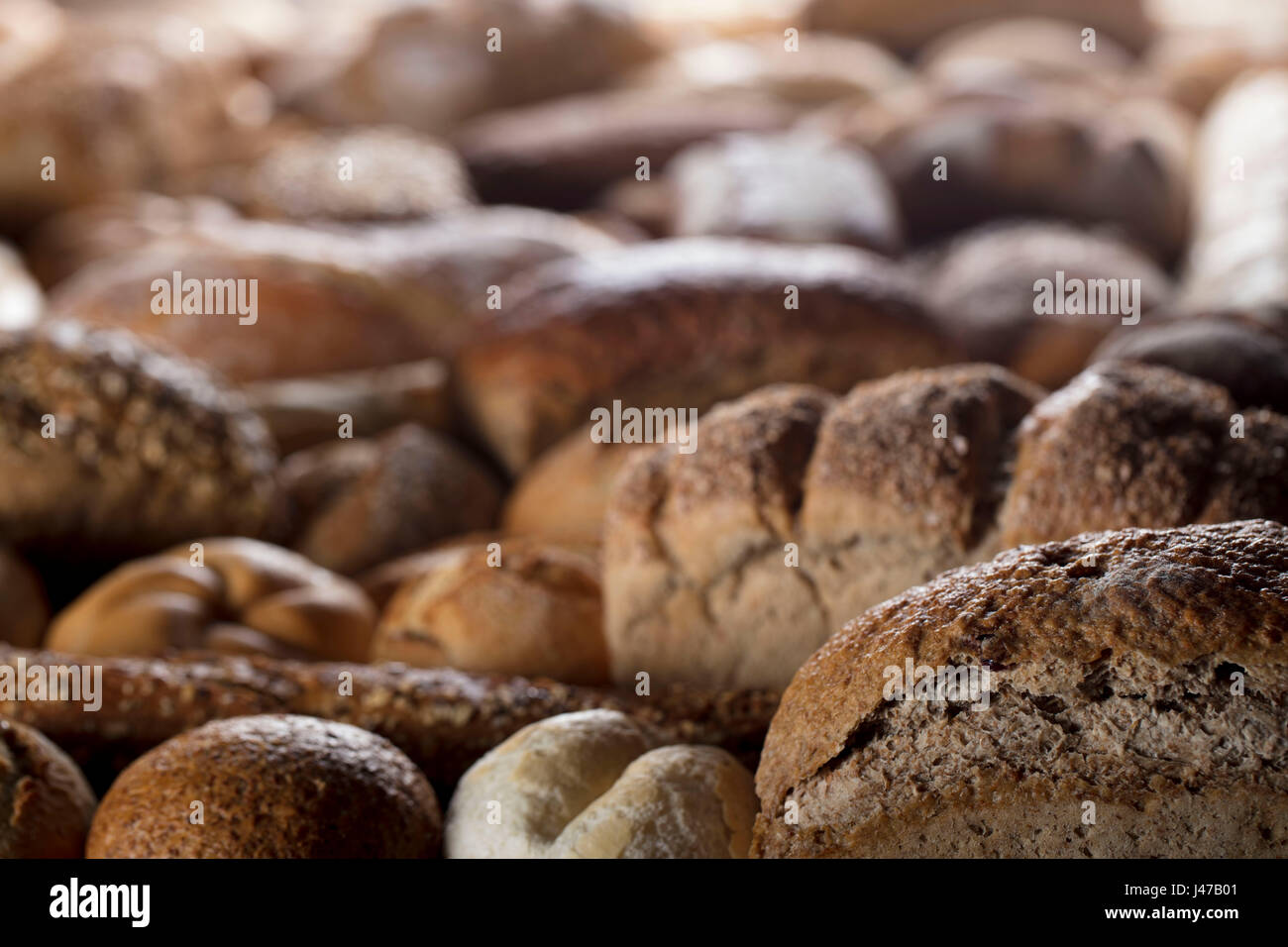 Baked goods. Mixed bread top view studio shots Stock Photo - Alamy