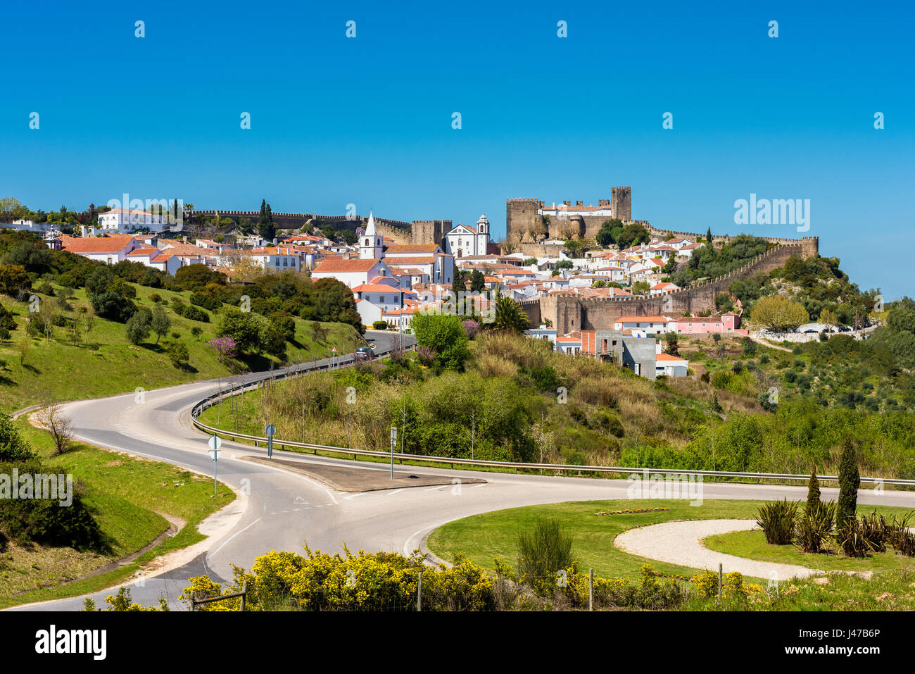 Town of Obidos Portugal and its Wall and Castle Stock Photo - Alamy