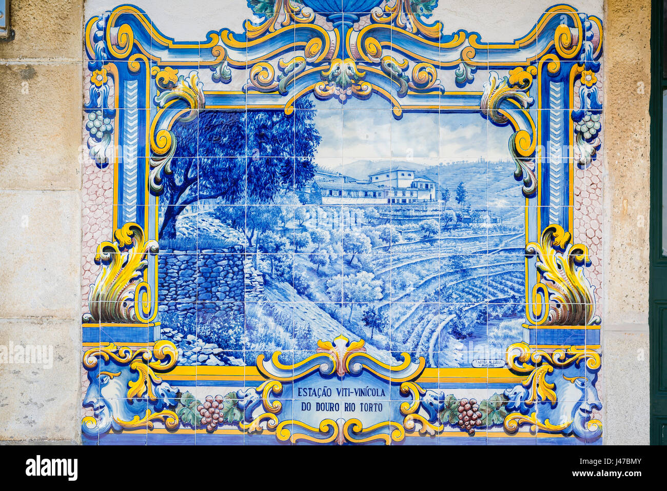 Portugal tiles, one of a series of 10 scenes in blue azulejos tiles ...