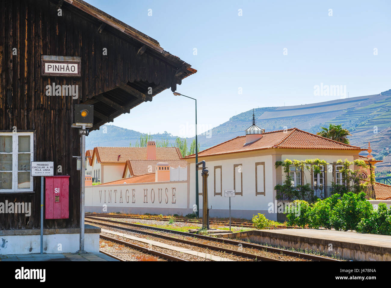 Pinhao Portugal train station, train station platform and adjacent ...