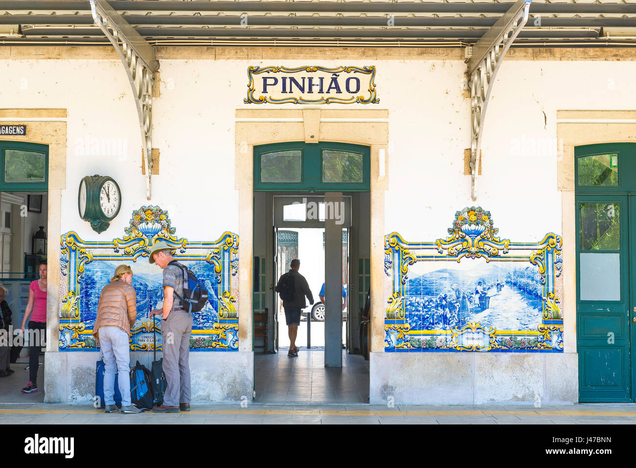 Pinhao Portugal train station, tourists arrive at the station of the ...