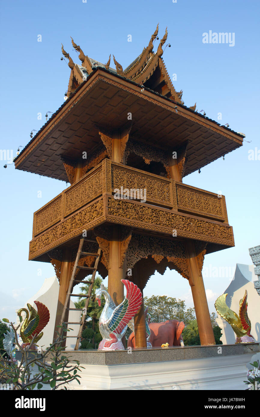 A bell tower at the Buddhist temple complex of Wat Ban Den, Mae Taeng ...