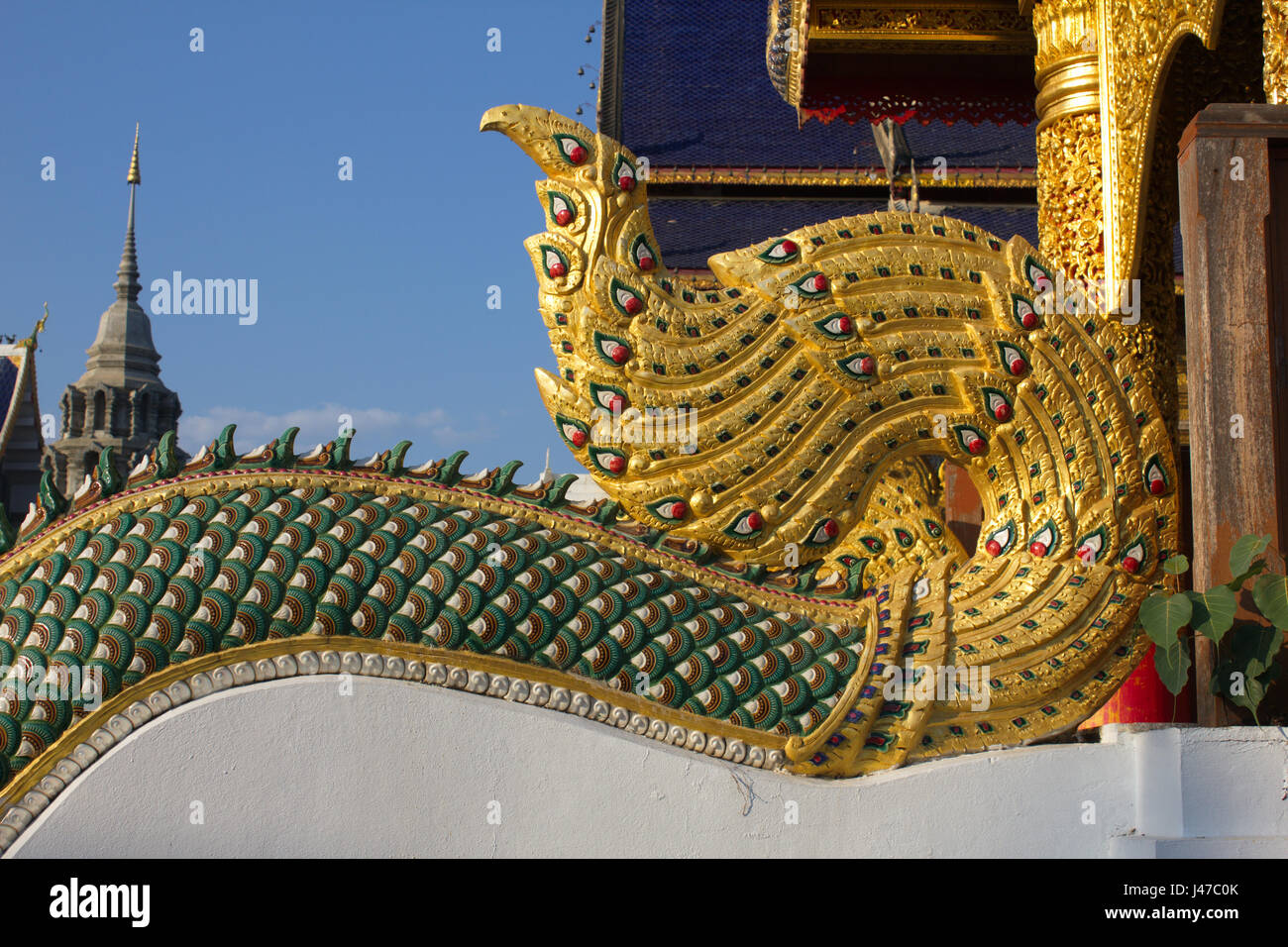 The tail of a naga mythical serpent at the Buddhist temple complex of ...
