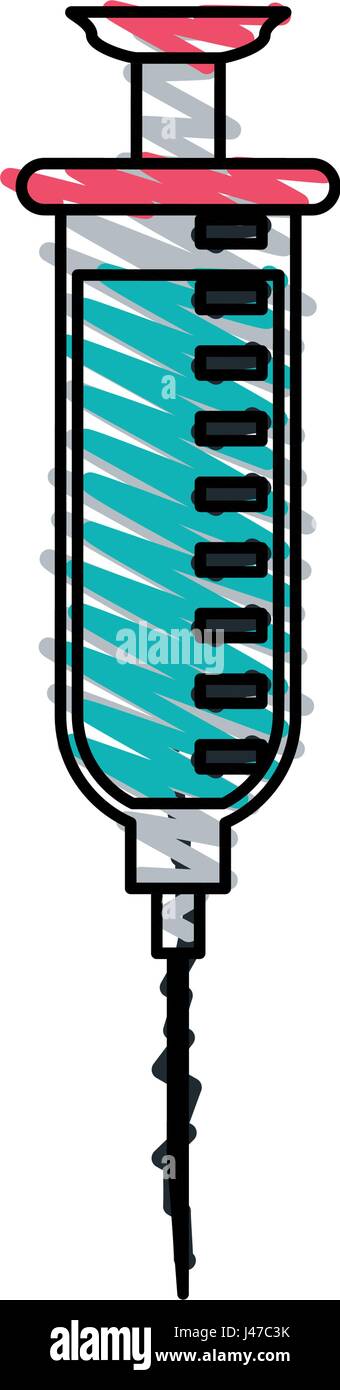 color crayon stripe cartoon needle syringe with liquid and inchs Stock ...