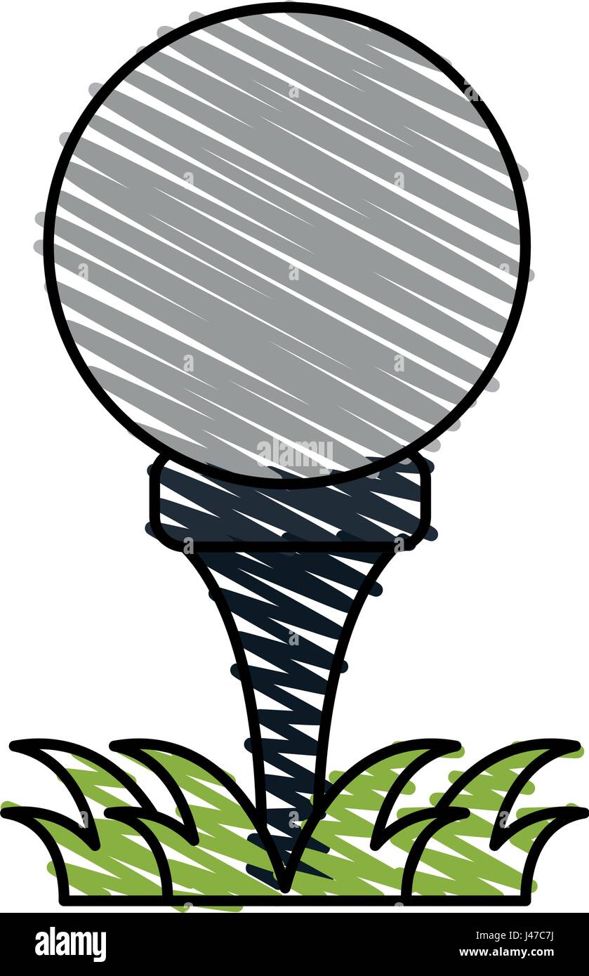 color crayon stripe cartoon golf ball on tee in grass Stock Vector ...