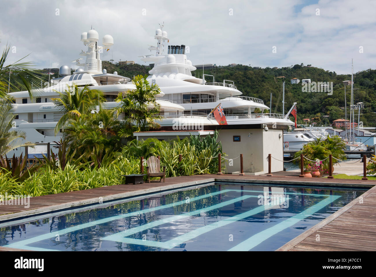 Yachts near a swimming pool in the Port Louis Marina, St. George’s ...