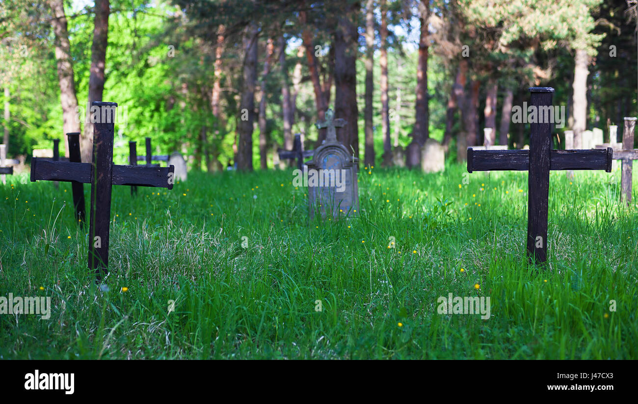Details of an old Christian graveyard in park, during spring Stock ...