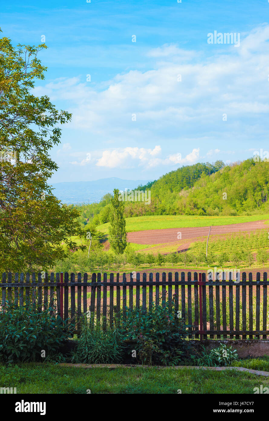 Serbian village landscape, spring time during day Stock Photo - Alamy