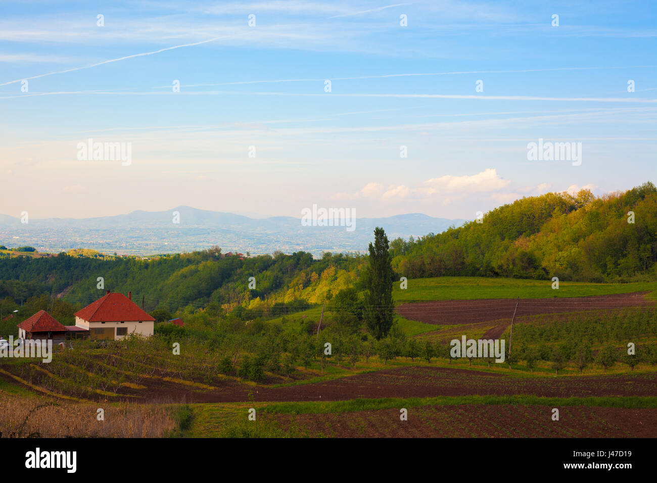 Serbian village landscape, spring time during day Stock Photo - Alamy
