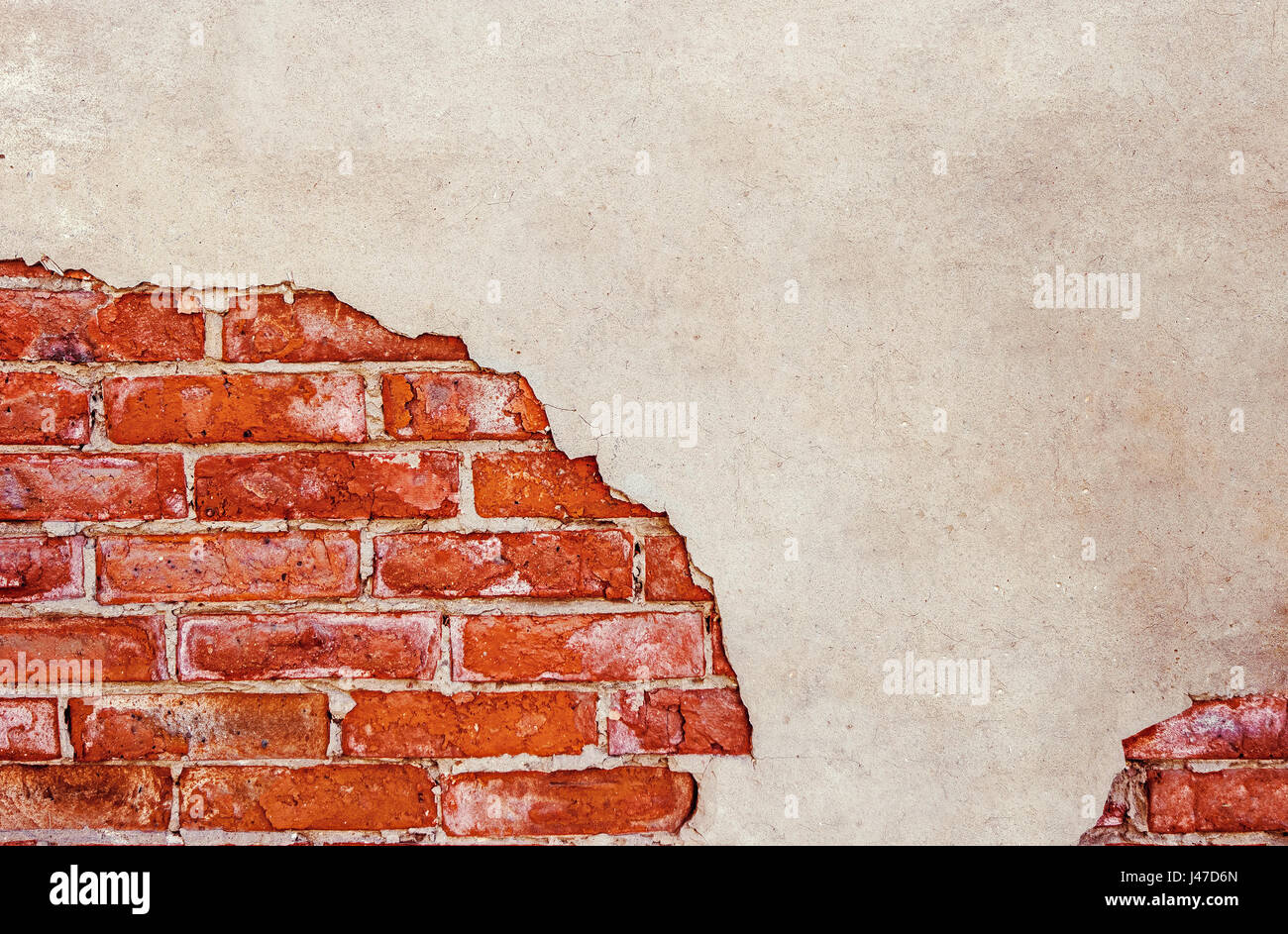 Half plastered brick wall. Half weathered brick wall a lot of copy ...