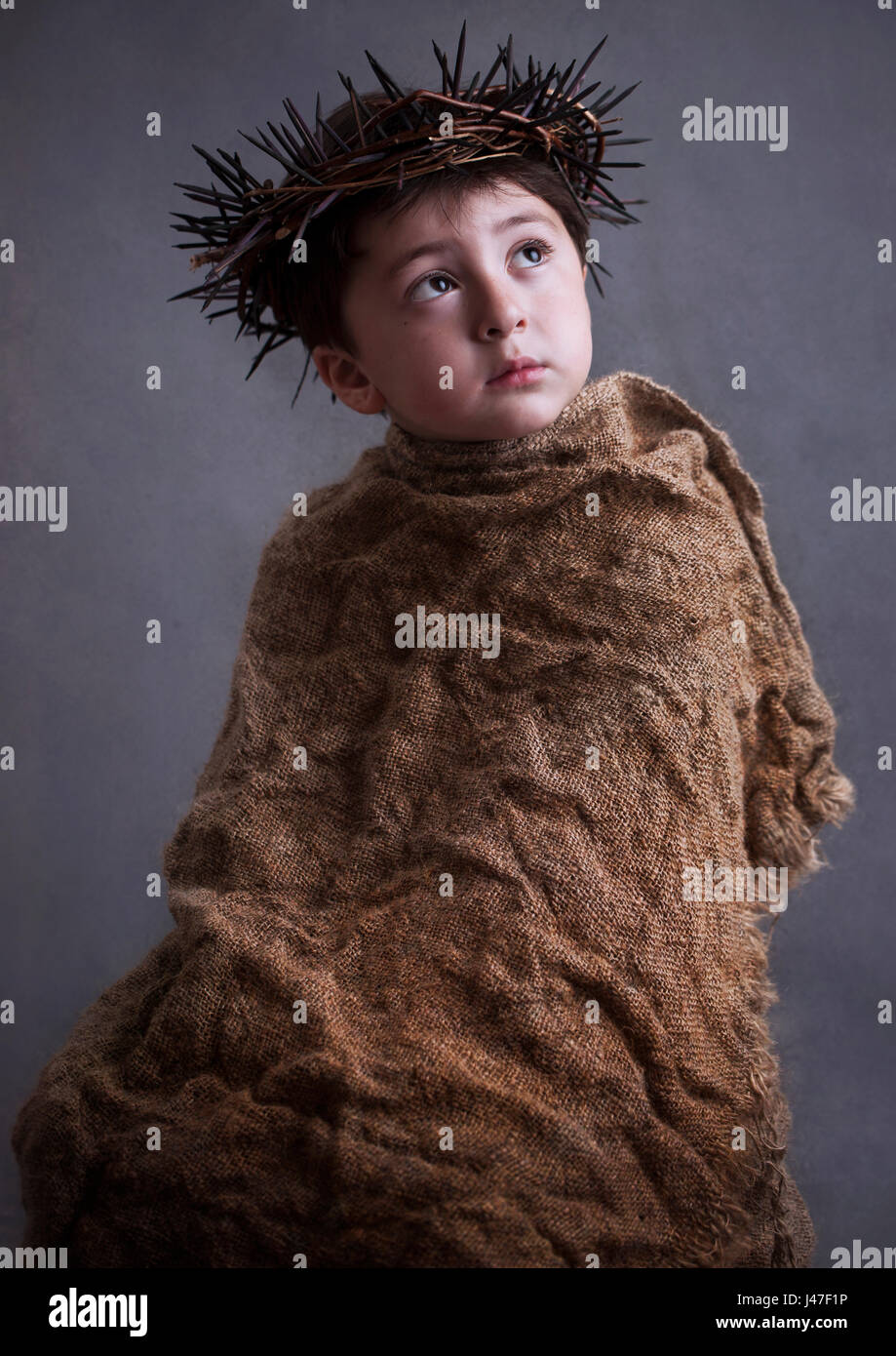 Dramatic Little Boy Portrait as Jesus catholic crucifixion wearing a ...