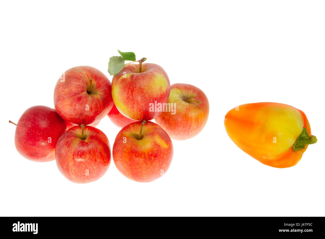 a Red ripe apples and sweet pepper on a white background Stock Photo ...