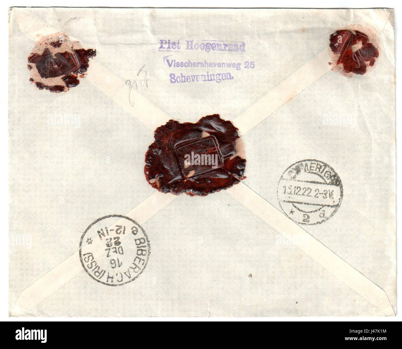 This is the reverse side of a 1922 postal cover from Scheveningen ...