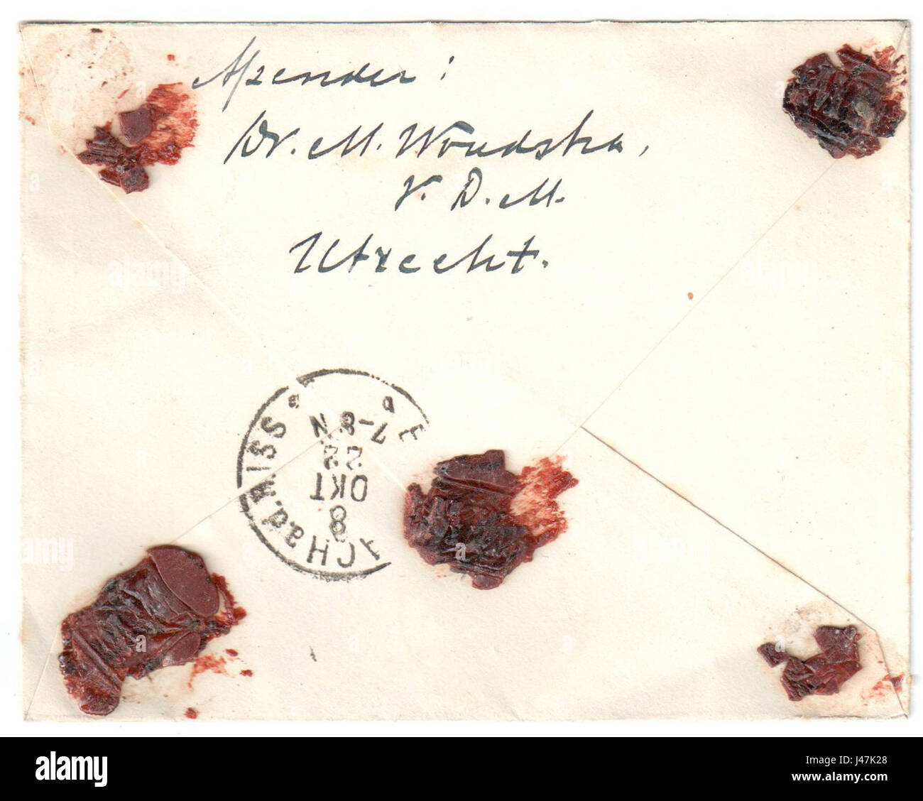 This image shows the reverse side of a cover postmarked October 6, 1922 ...