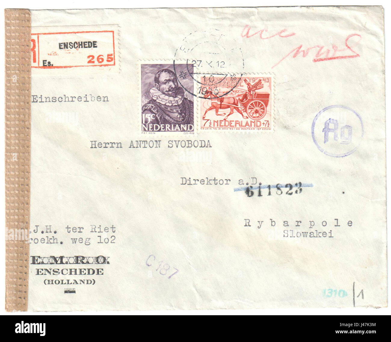 This reference pertains to a censored cover from the Netherlands, dated ...